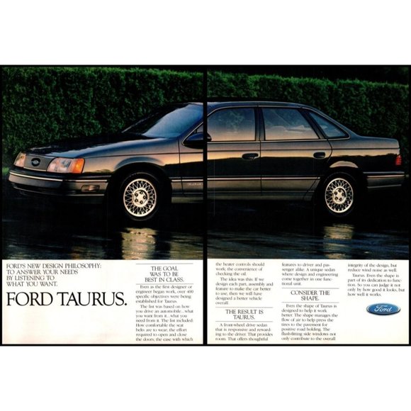 Ford | Art | 986 Ford Taurus Sedan 2 Page Vintage Print Ad Driveway ...